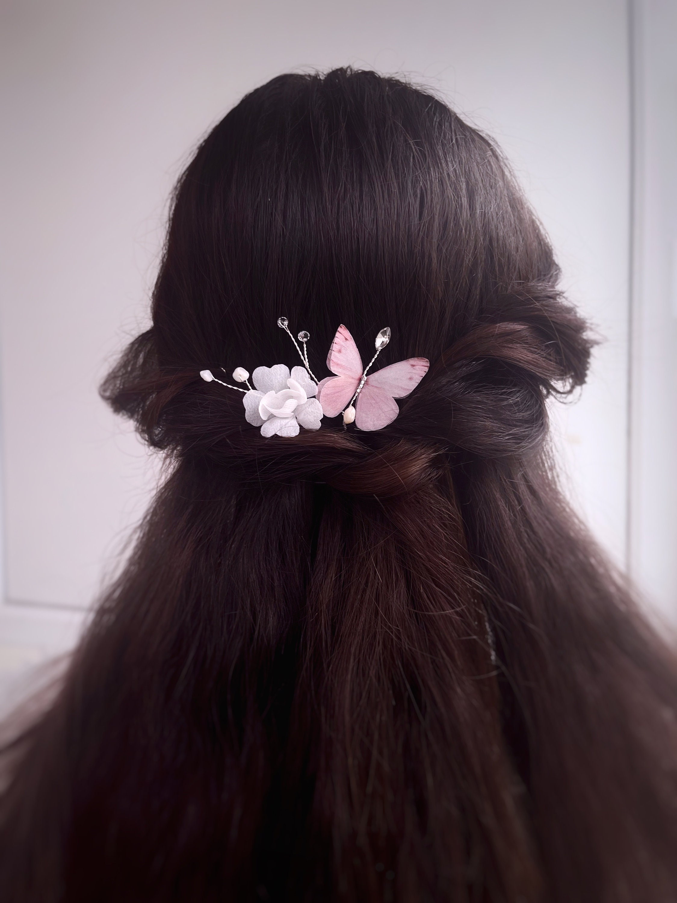 Bridesmaid Set Pink Butterflies Floral Hair Piece Blush Wedding Hair ...