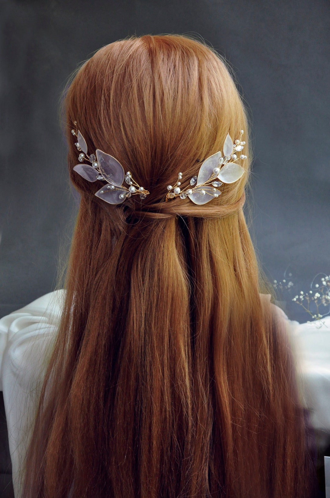 Wedding Back Headpiece Bridal Hair Comb Greek Leaf Comb Pearl Boho ...