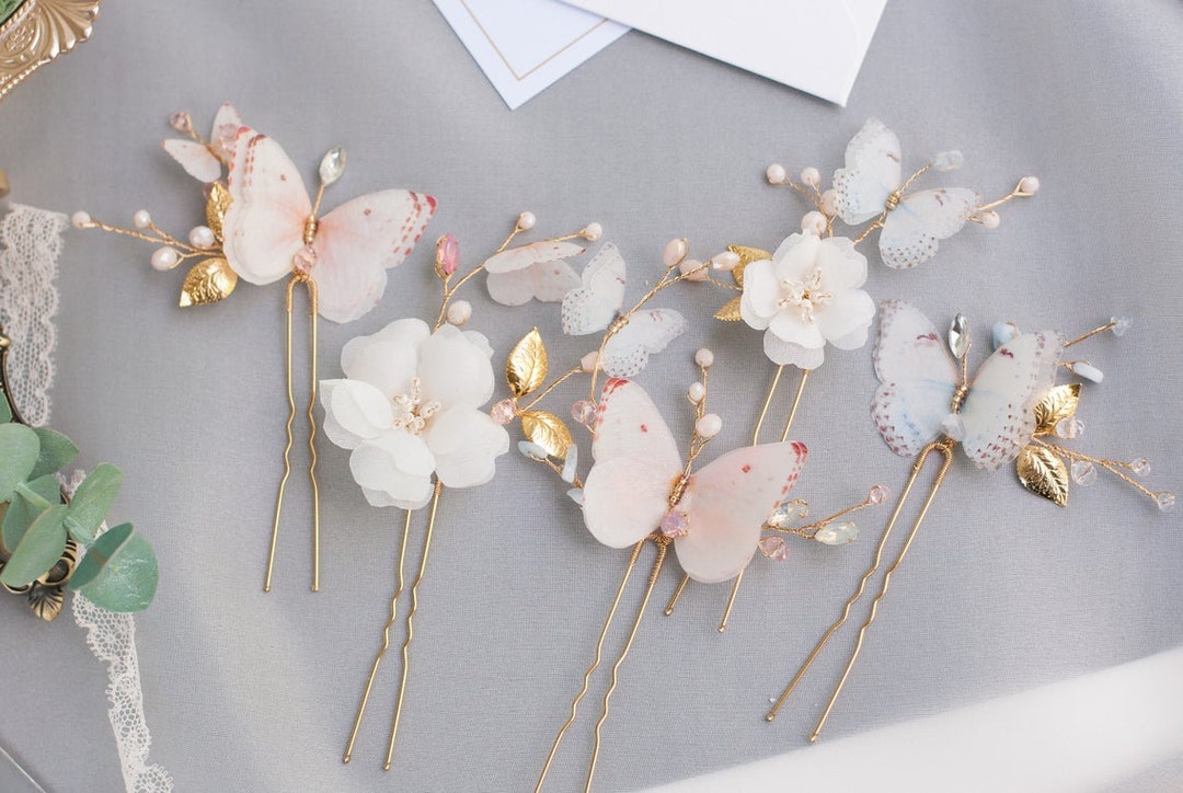 Bridal Flower Hair Comb Ivory Flower Hair Piece Blush Butterflies ...