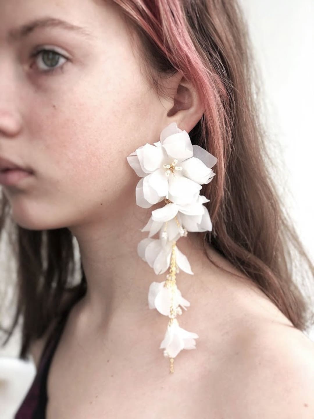 Large Statement Earrings Chandelier Flower Earrings Flower Long ...