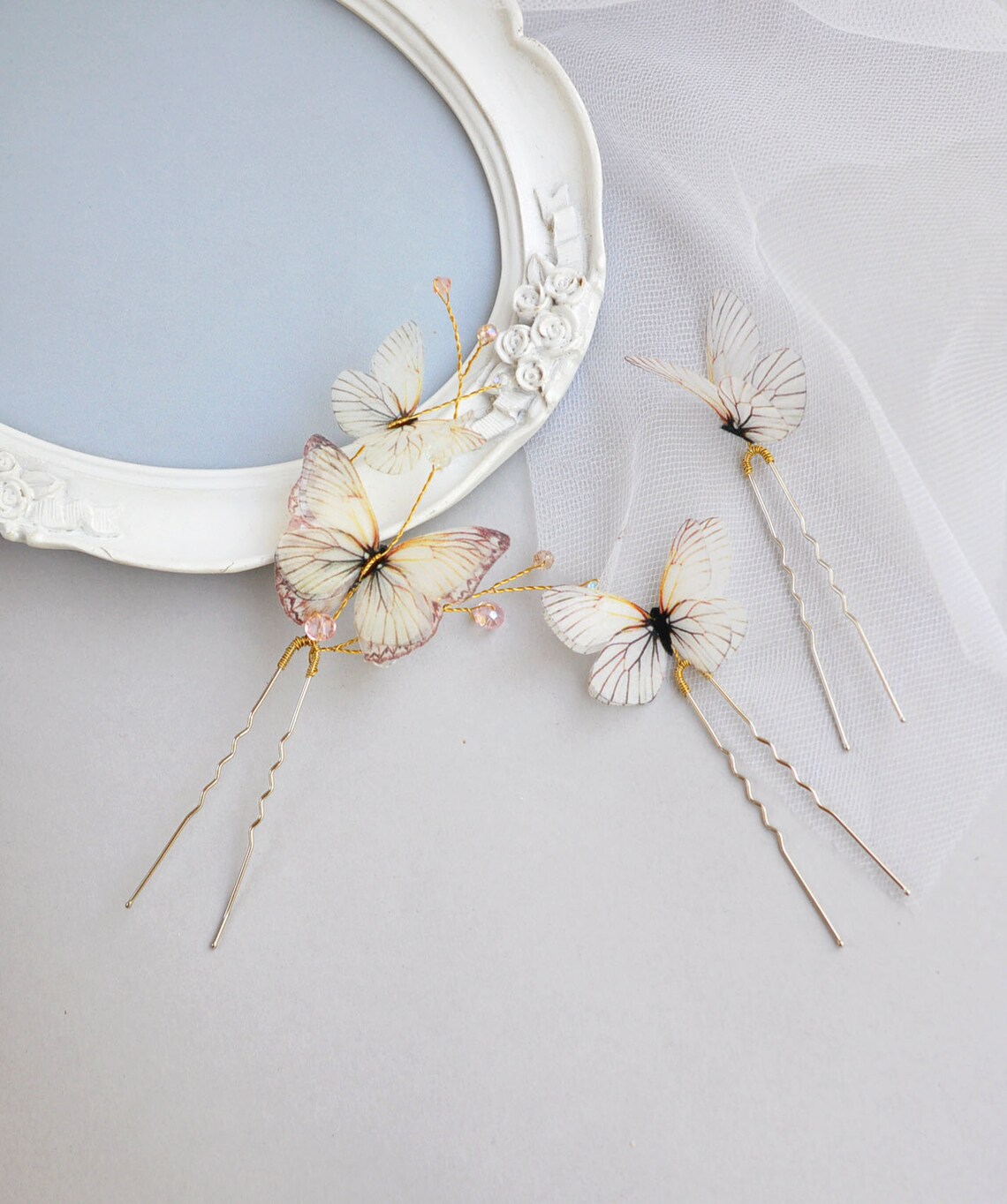 Butterfly Hair Pin Bride Ivory Hair Pin Gold Wedding Hair | Etsy