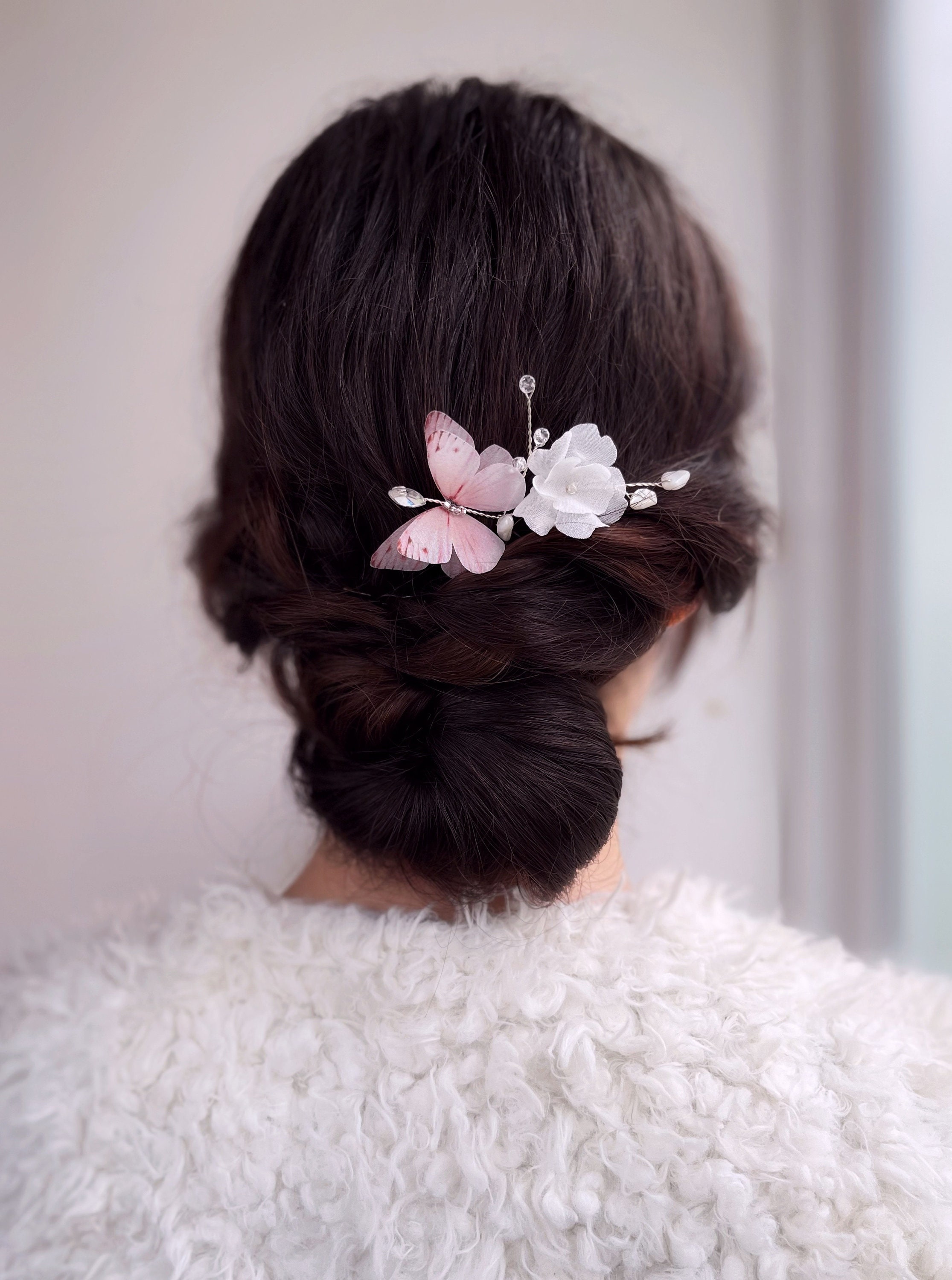 Bridesmaid Set Pink Butterflies Floral Hair Piece Blush Wedding Hair ...
