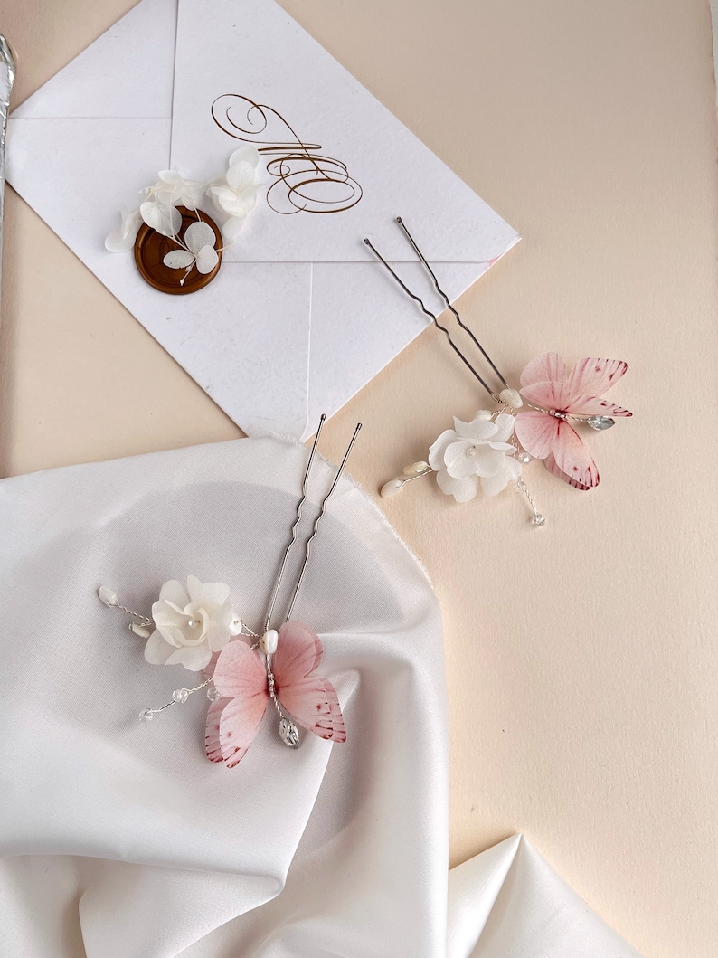 Bridesmaid Set Pink Butterflies Floral Hair Piece Blush Wedding Hair ...