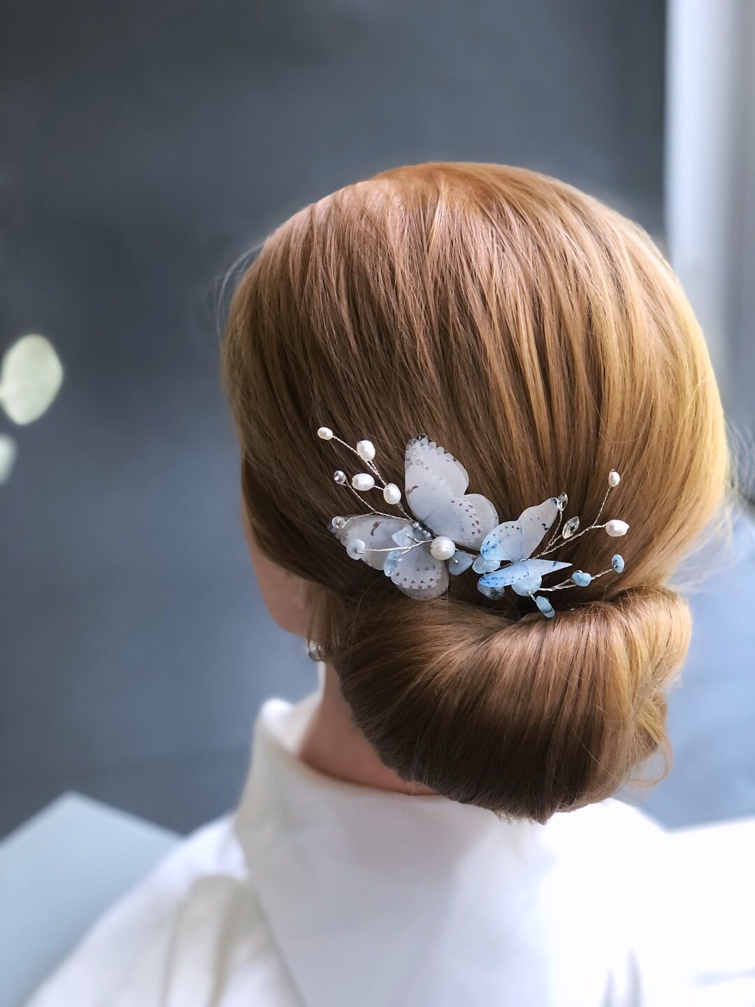 Light Blue Butterflies Hair Pin Beach Wedding Hair Comb Something Blue ...