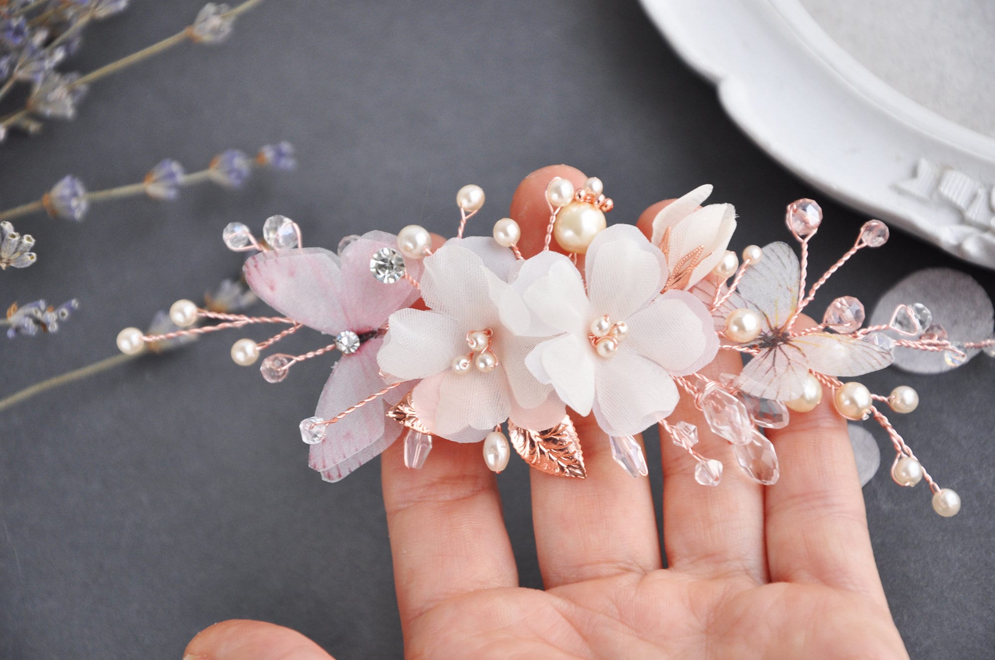 Pale Pink Silk Flower Hair Accessories Pink Hair Comb Blush | Etsy