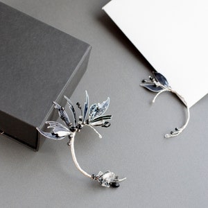 Statement Black Ear Cuff Wrap Ear Cuff Black Elven Cuff Wing ...