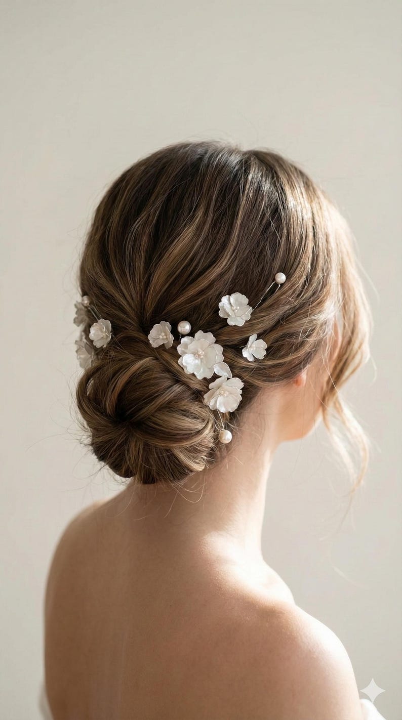 White Hydrangea Flower Hair Pins Set Bridal Hairpiece Fairy Wedding ...
