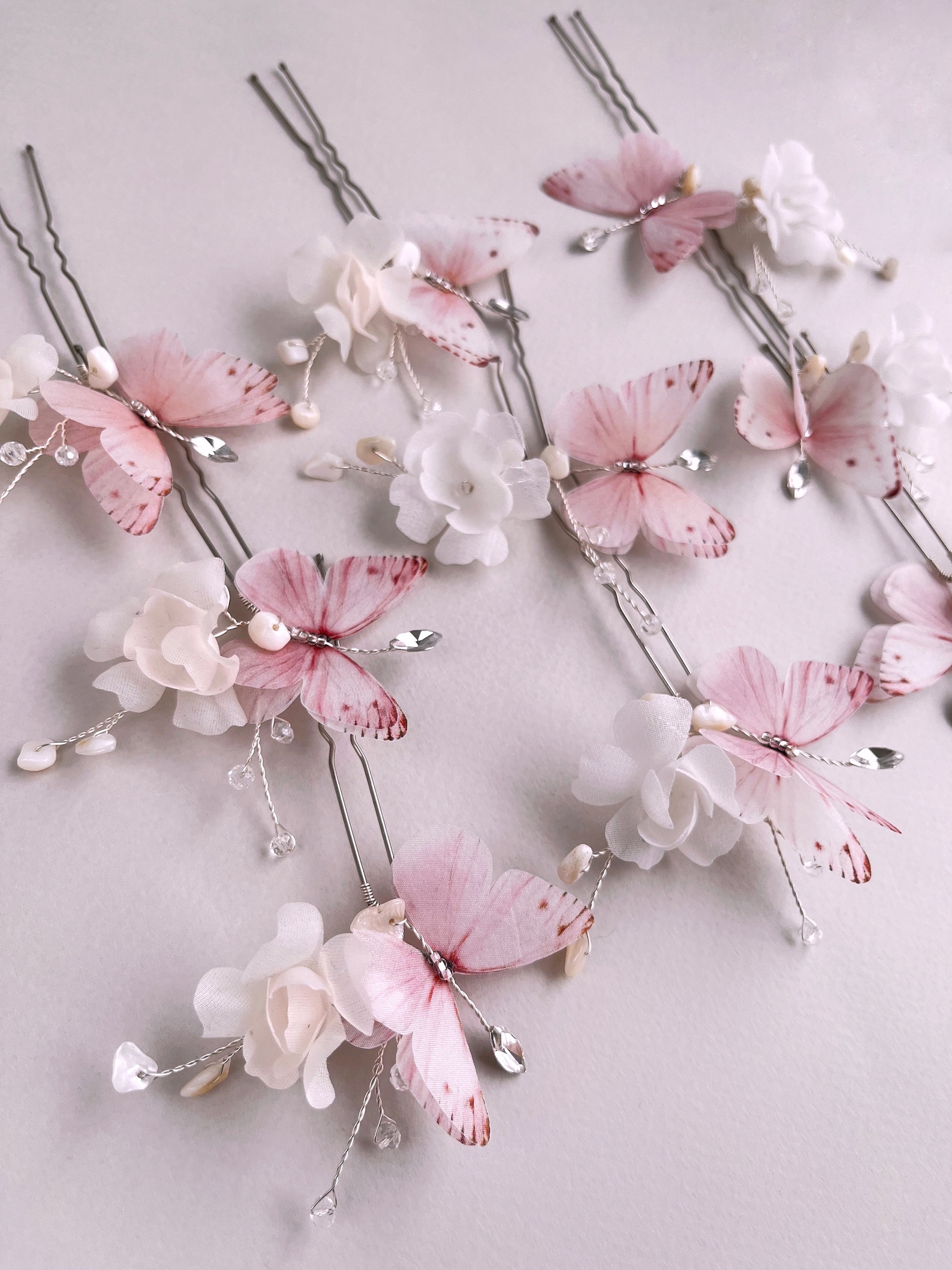 Bridesmaid Set Pink Butterflies Floral Hair Piece Blush - Etsy