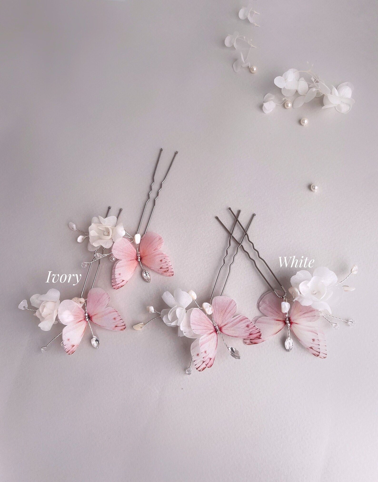 Bridesmaid Set Pink Butterflies Floral Hair Piece Blush Wedding Hair ...