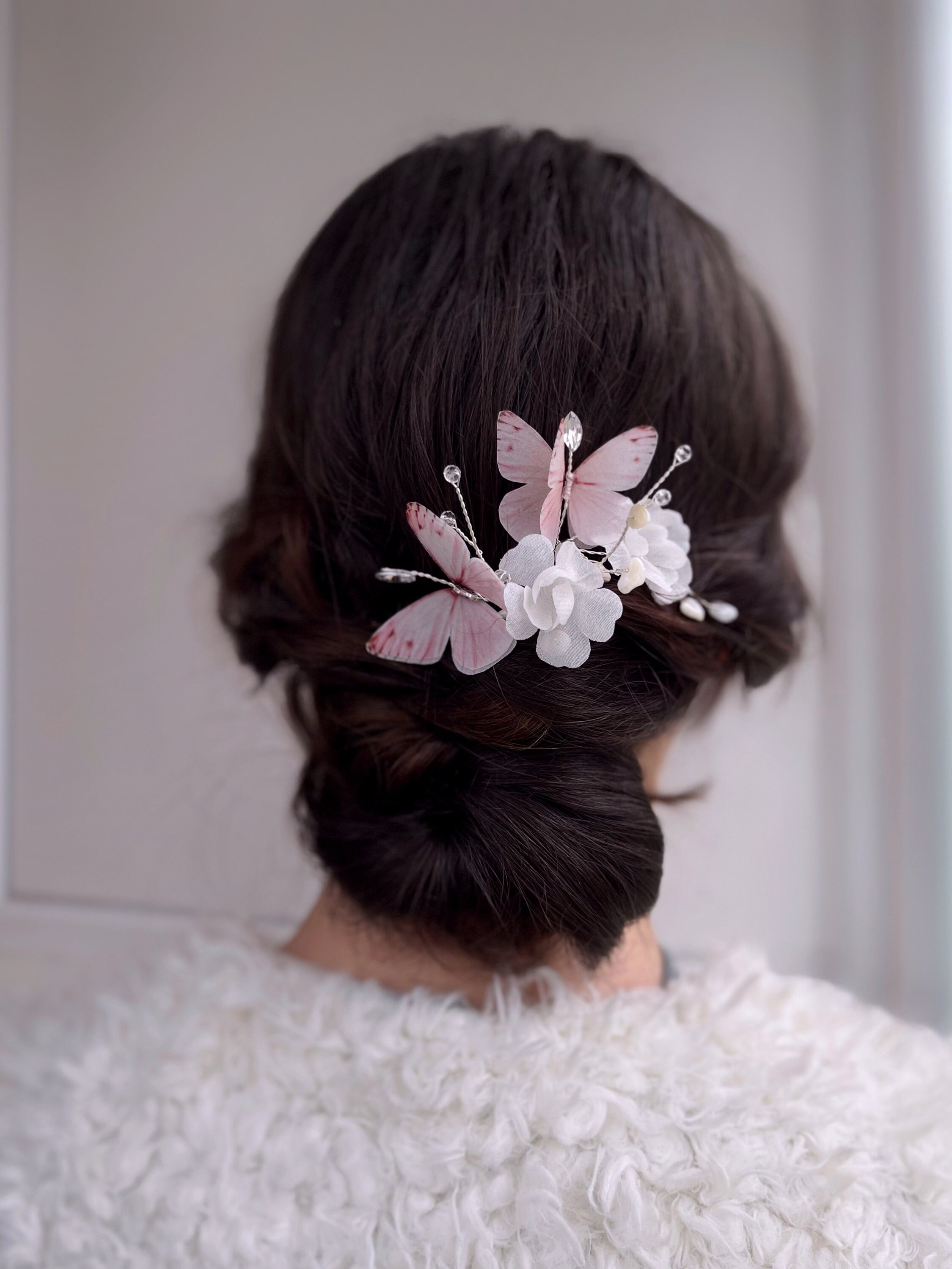 Bridesmaid Set Pink Butterflies Floral Hair Piece Blush Wedding Hair ...