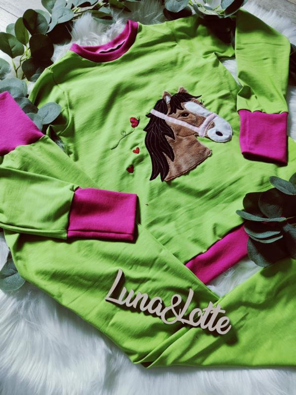 Caballo Pony Pijama Verde Rosa Talla 80-146 Niños Bebé | Etsy