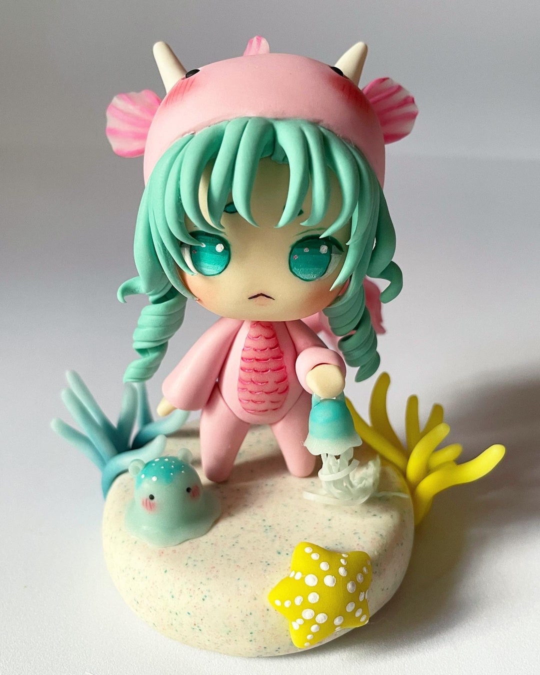 Cute Chibi in Dragon Onesie, Cute Dragon Figurine Clay, Aquatic Dragon ...