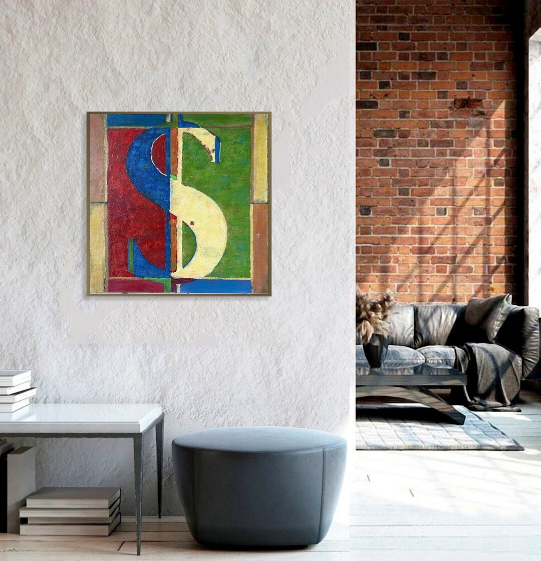Abstract Dollar Sign Paintings on Canvas, Original Textured Painting ...