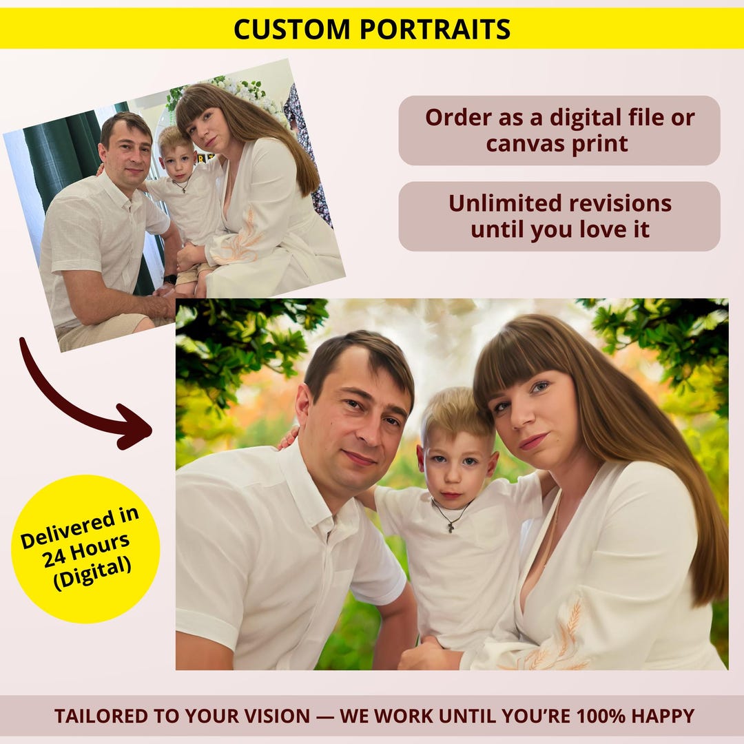 Custom Family Portrait From Photo Realistic Digital Painting ...