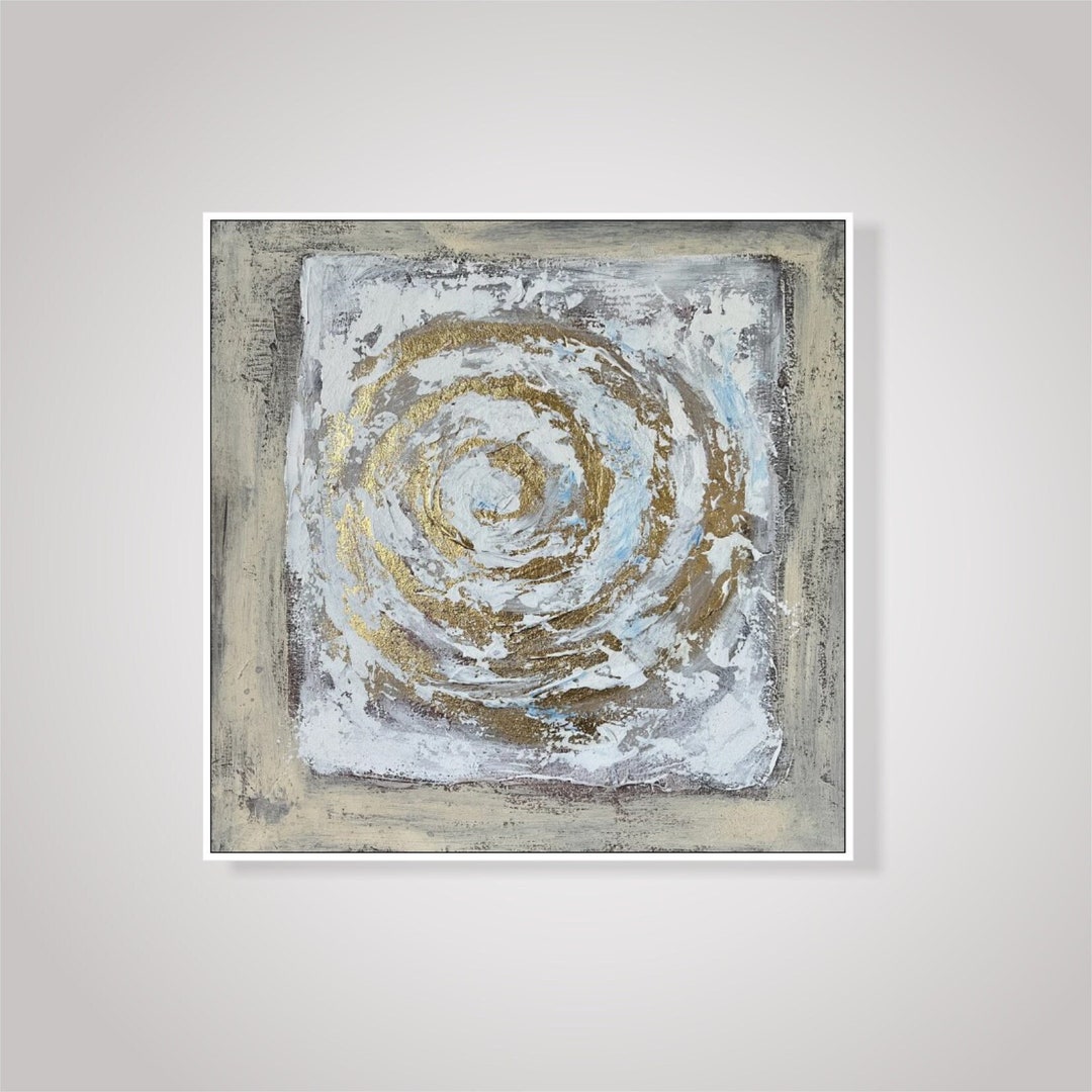 Original Abstract Swirl Paintings on Canvas, Beige and Gold Leaf Art ...