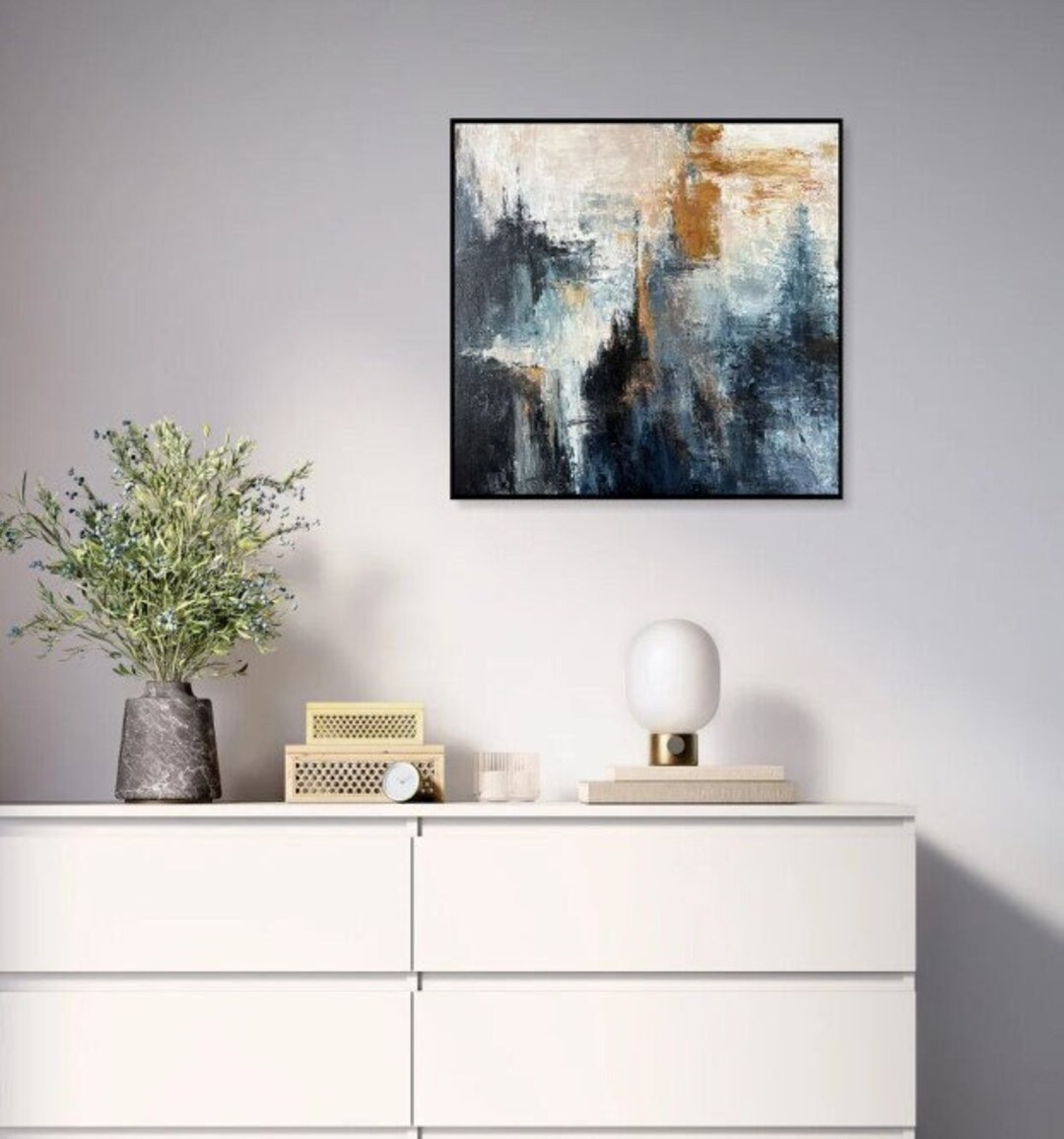 Abstract Dark Blue Paintings on Canvas, Custom Made Oil Painting With ...