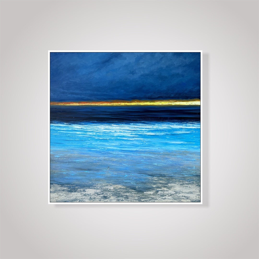 Abstract Blue Painting on Canvas, Original Scandic Chic Painting ...