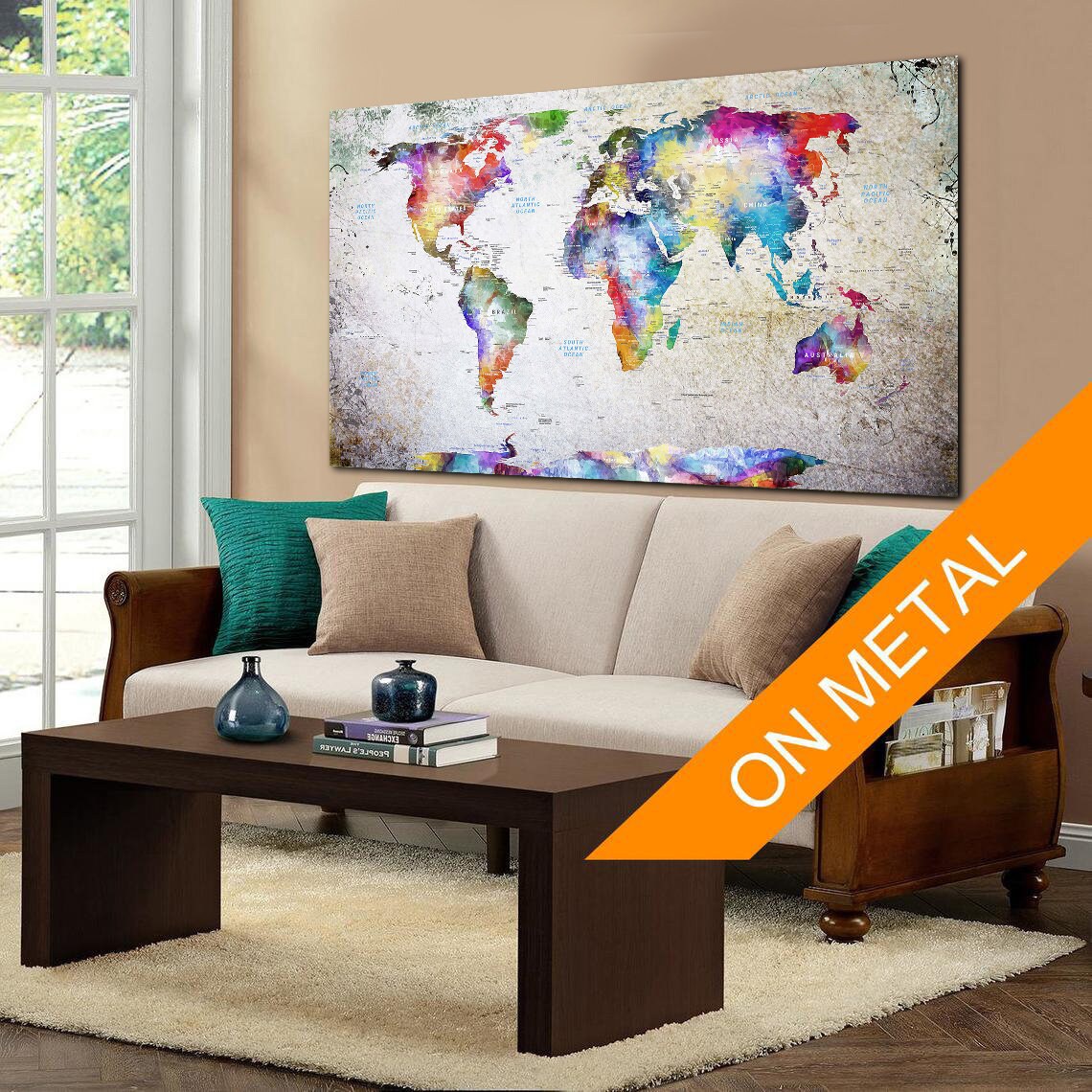 Metal Print World Map Colorful World Map Metal Decor World Map - Etsy