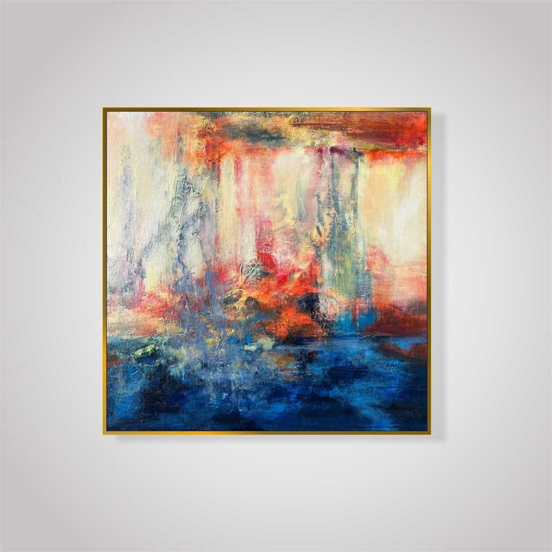 Original Blue and Red Oil Paintings on Canvas Abstract Colorful ...
