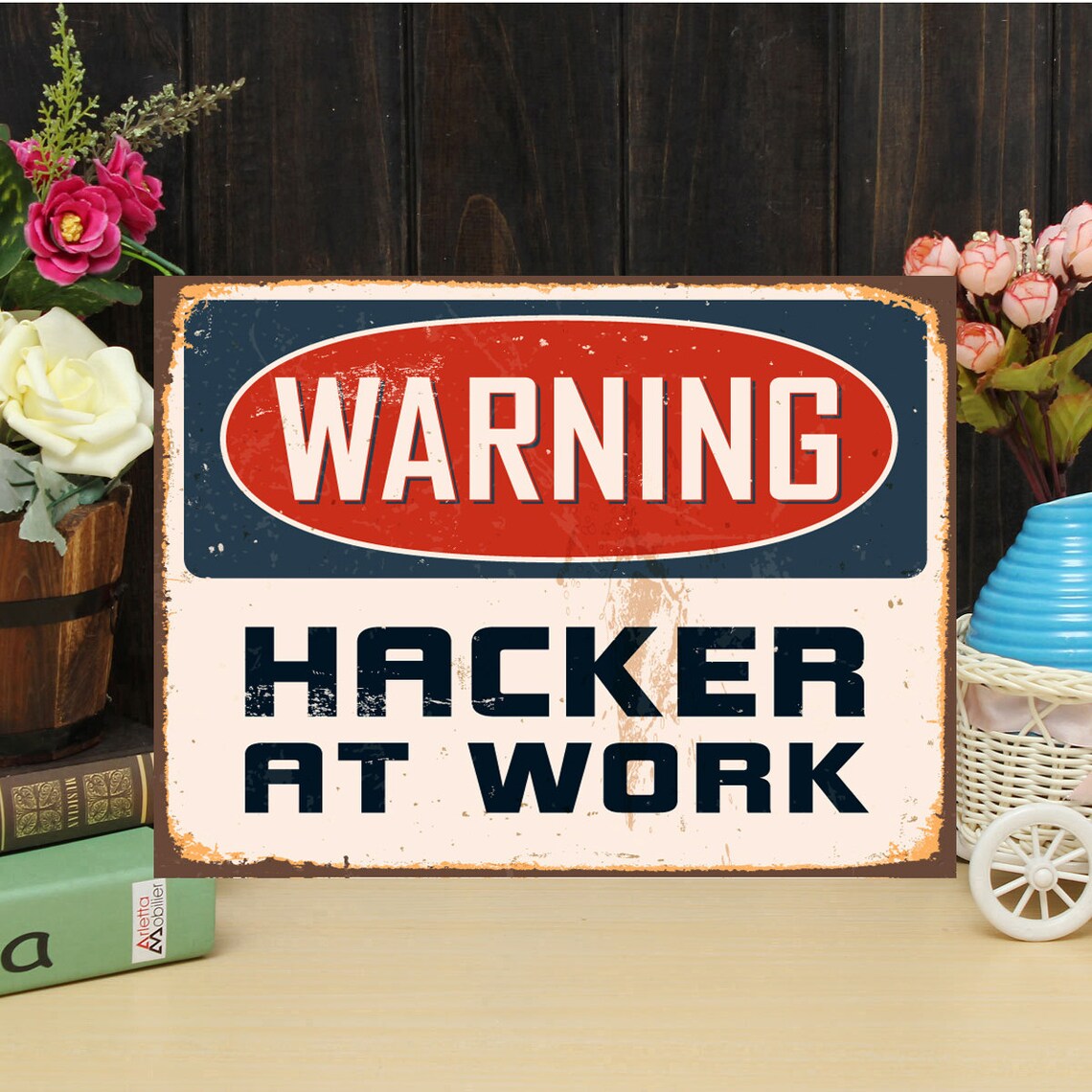 Hacker Sign Hacker at work Metal Sign Programmer gift Coder | Etsy