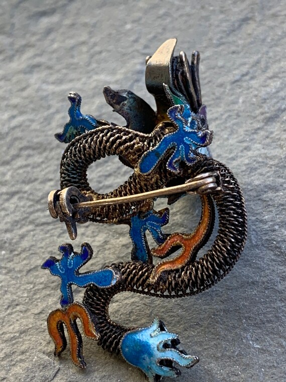 Vintage Enamel Dragon Pin, dragon brooch, gold wash d… - Gem