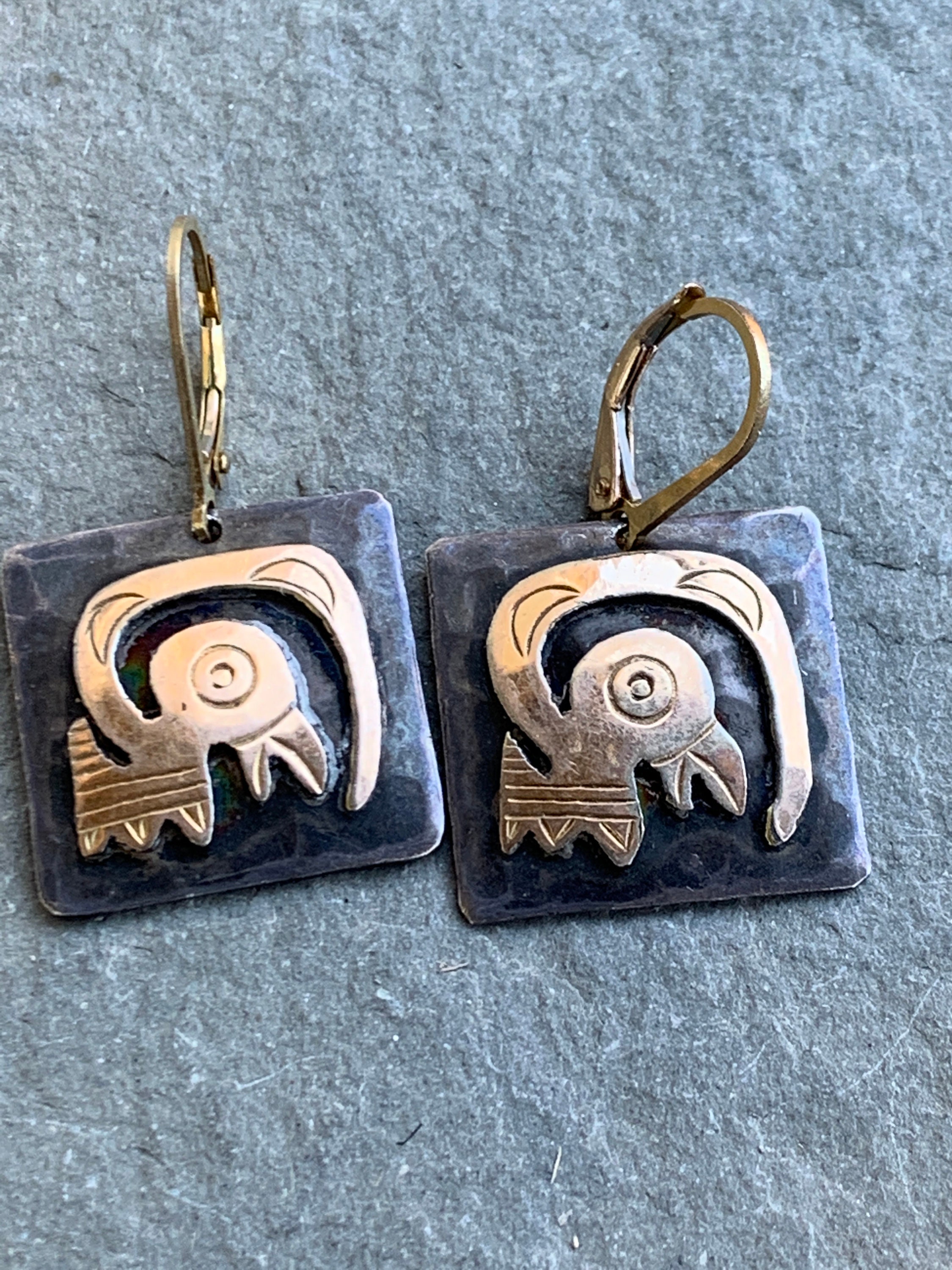 18k Gold and Sterling Silver Peruvian Design Earrings - Etsy