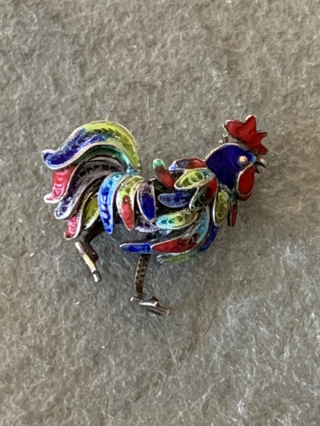 Victorian Enamel Rooster Brooch Pin, Antique 800 Silver Filigree, Coin ...
