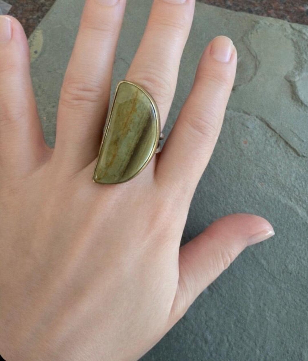 Vintage Banded Agate Ring, Half Moon Shaped Banded Agate Ring, Size 9 ...