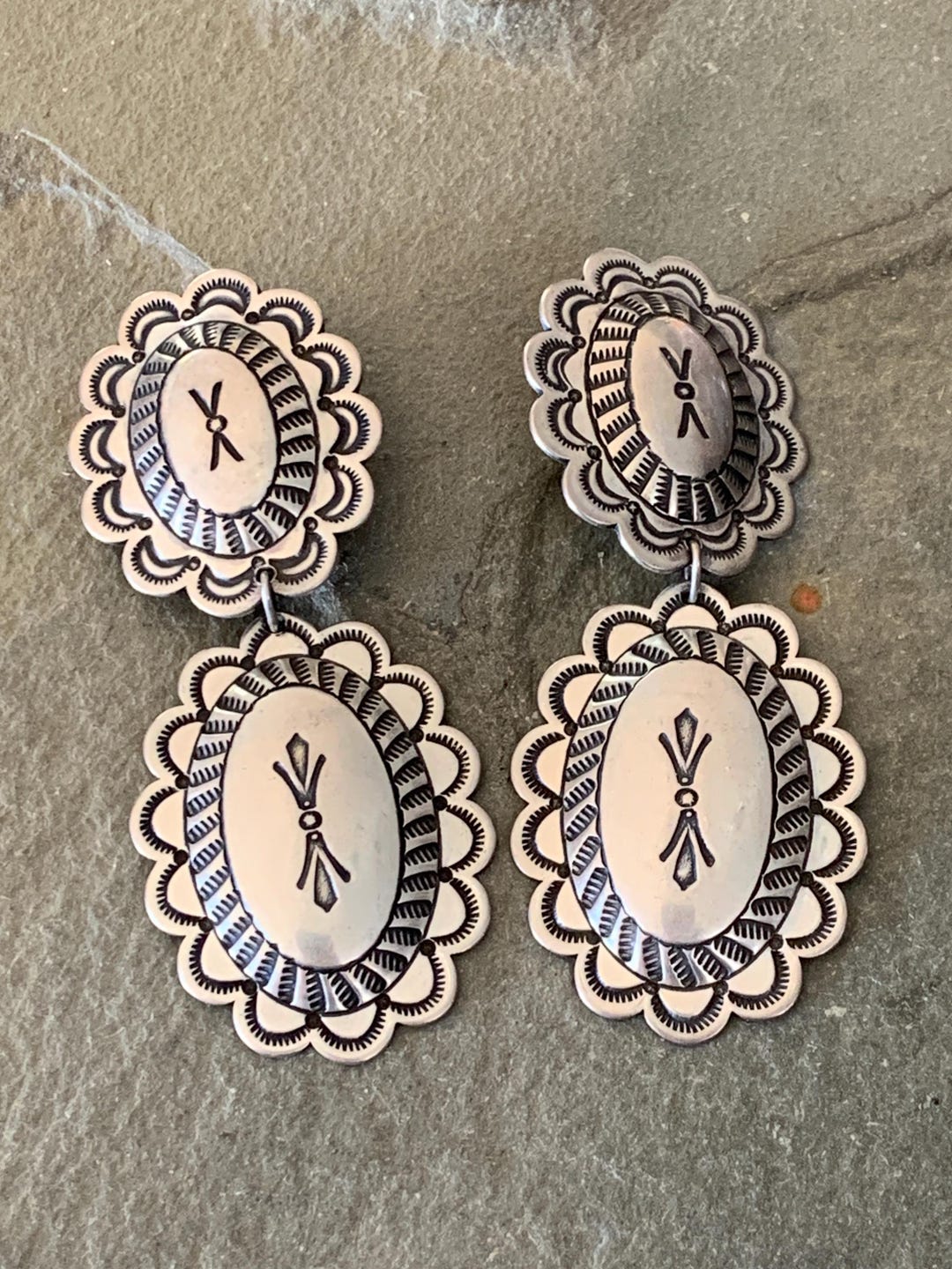 Vintage Native American Navajo Hand-tooled Concho Dangle Clip Earrings ...