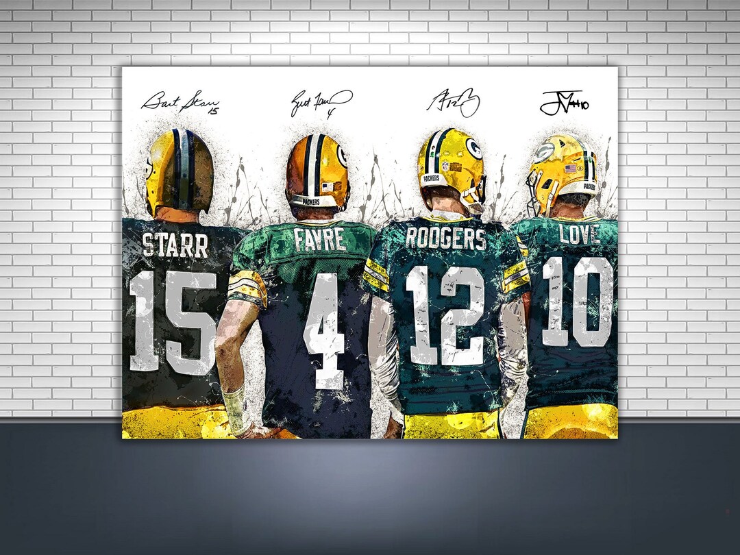 Jordan Love, Aaron Rodgers, Brett Favre, Bart Starr Poster, Green Bay Packers, Gallery Canvas ...