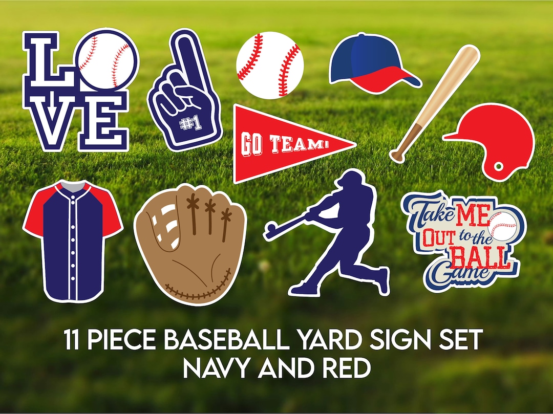 11 Piece Baseball Yard Sign Set in Navy Blue and Red - Etsy