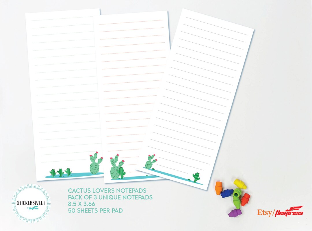 Cactus Lover Designs With 3 Unique Notepads 3 Pack | Grocery List | to ...