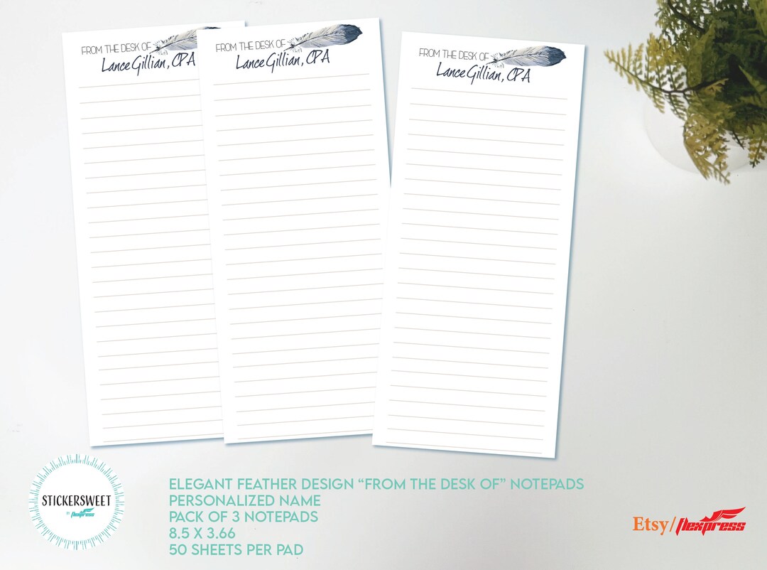 Watercolor Feather Design Notepad | Personalized With Name | Custom ...