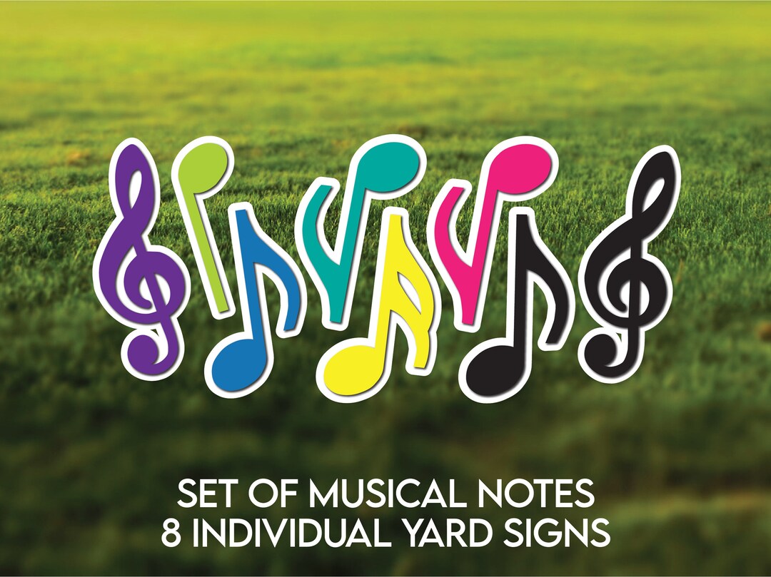 Set of 8 Musical Notes - Multi-color and All Black Music Themed Yard ...