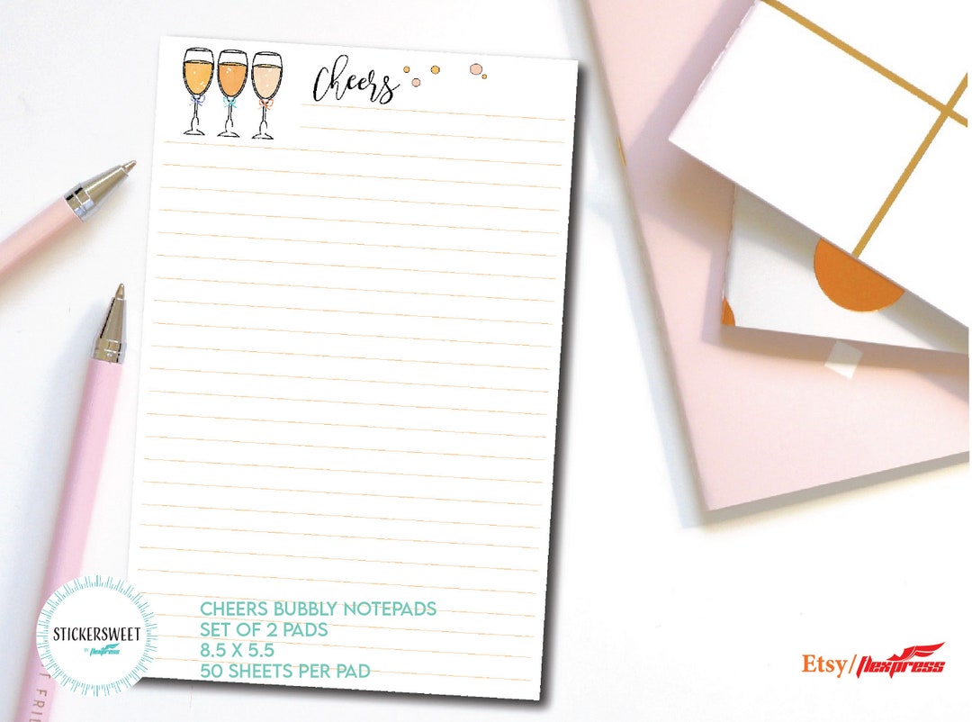 Cheers! Bubbly Celebration Themed Notepad | Vacation Planning Time | Notepad for Gifts | Teacher ...