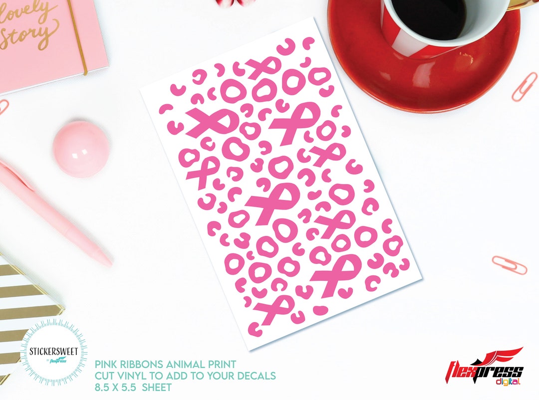 Pink Ribbon, Paws and Leopard Print Decal Sticker Sheet, Cheetah Print ...
