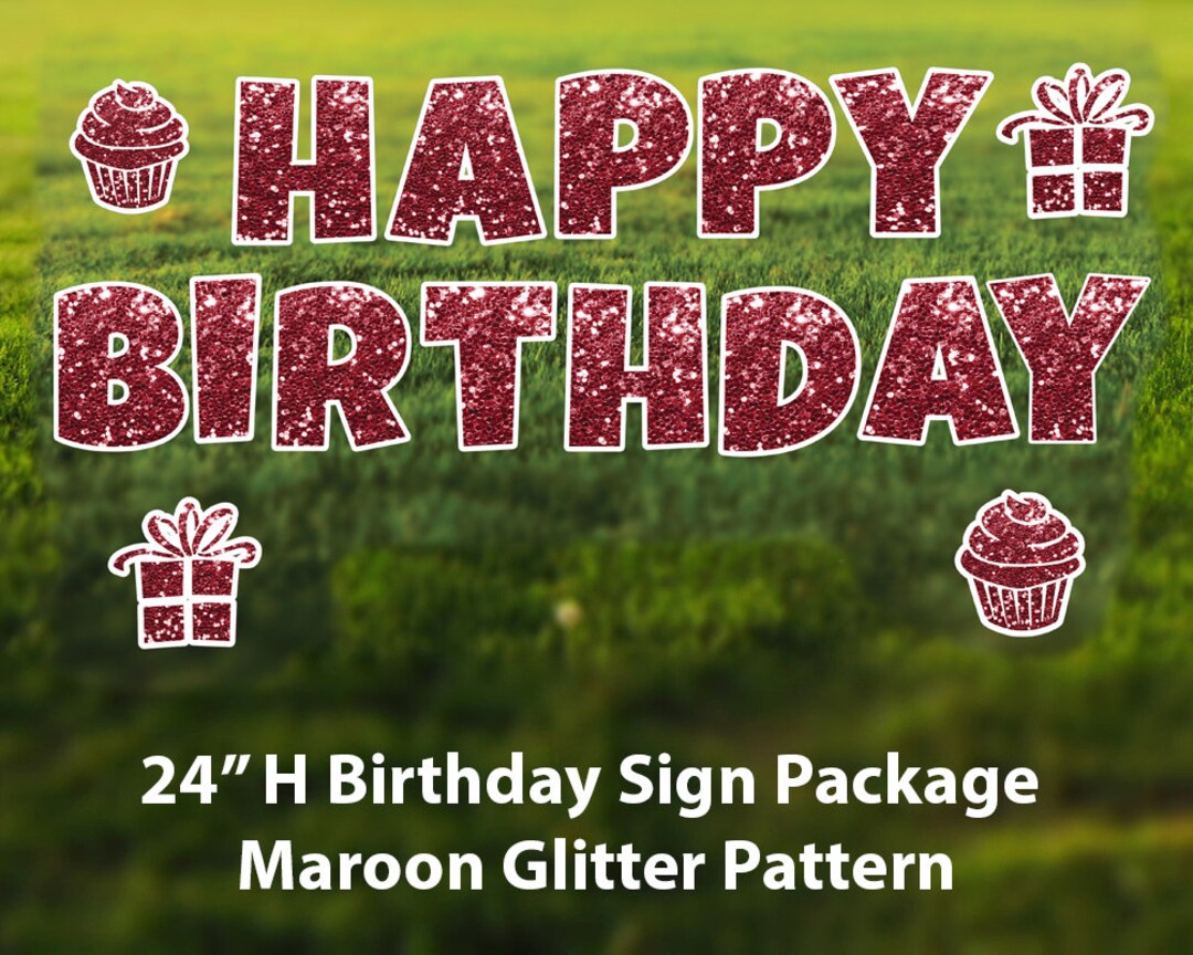 Maroon "glitter" Happy Birthday Set: 24" Tall Letters / 2 Cupcakes / 2 ...
