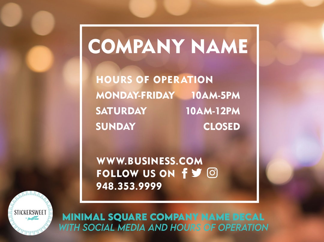 Minimal Style Business Hours Decal | Custom Stickers for Door | Hours ...