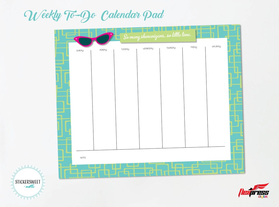 Weekly Calendar Notepads | 9 Whimsical Designs | Week at a Glance ...