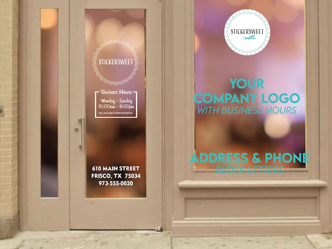 Custom Storefront Decal With Business Hours | Your Logo Window Decal ...