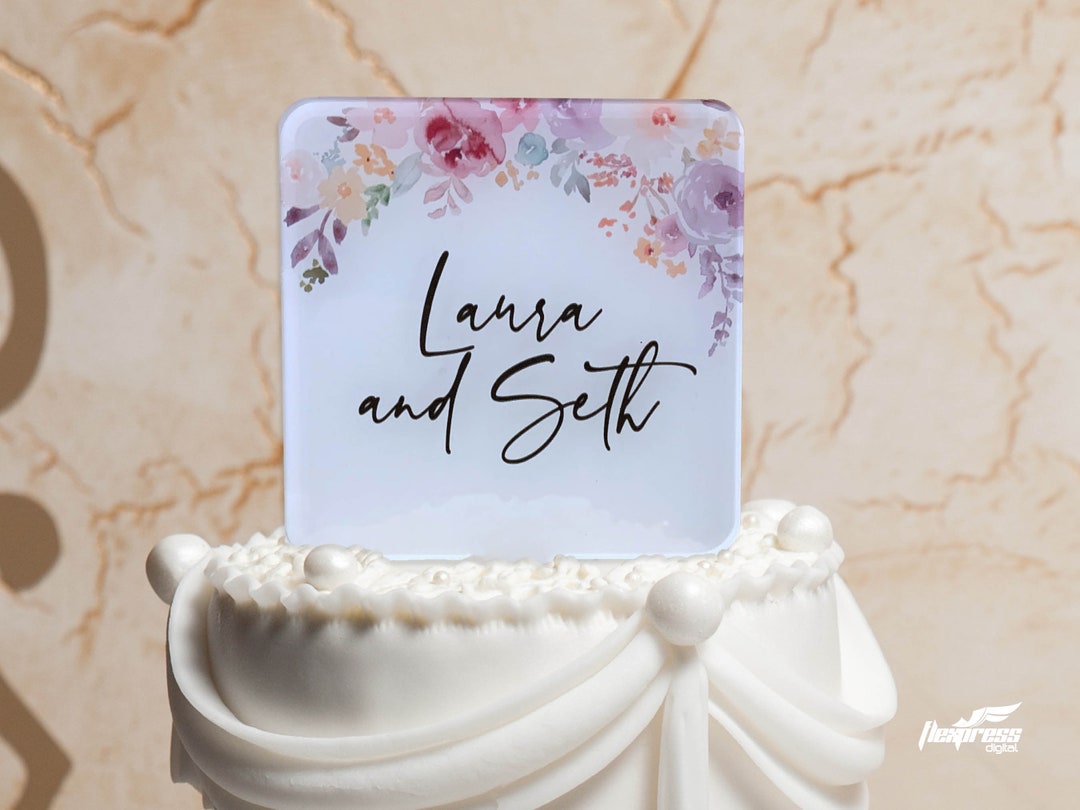 Custom Acrylic Wedding Cake Topper - Soft Watercolor Bouquet Design - Etsy