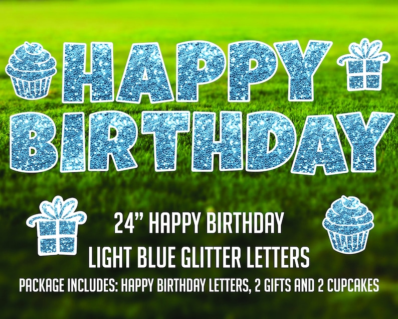 Light Blue glitter Happy Birthday Set: 24 - Etsy