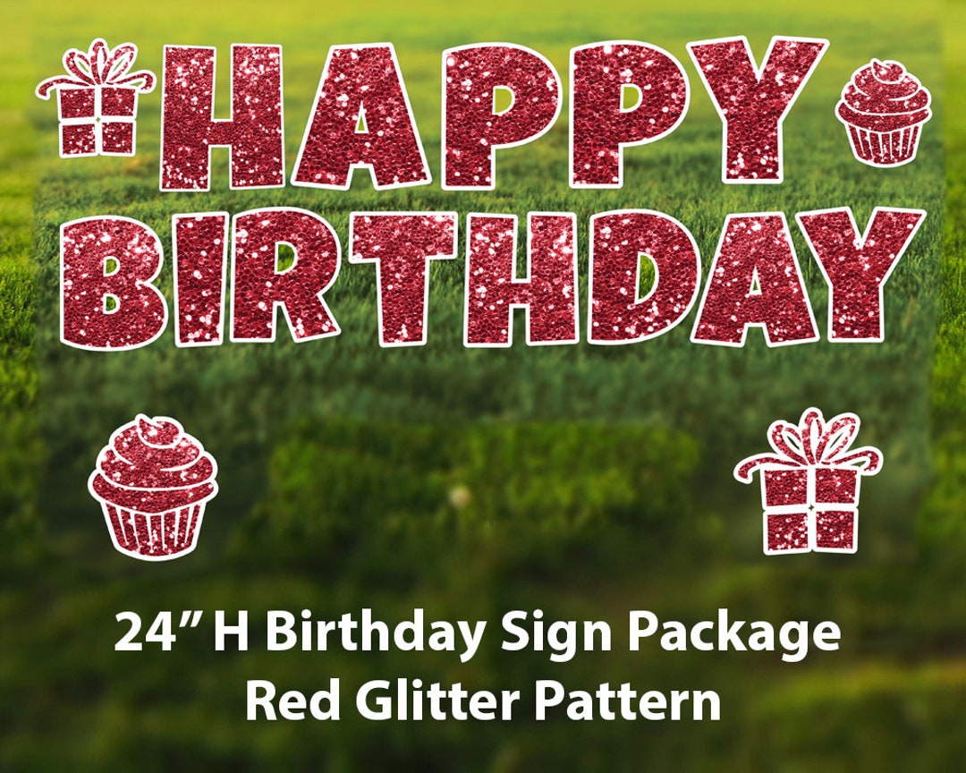 Happy Birthday Red "glitter" - 24" Tall Letters - With 2 Cupcakes & 2 ...