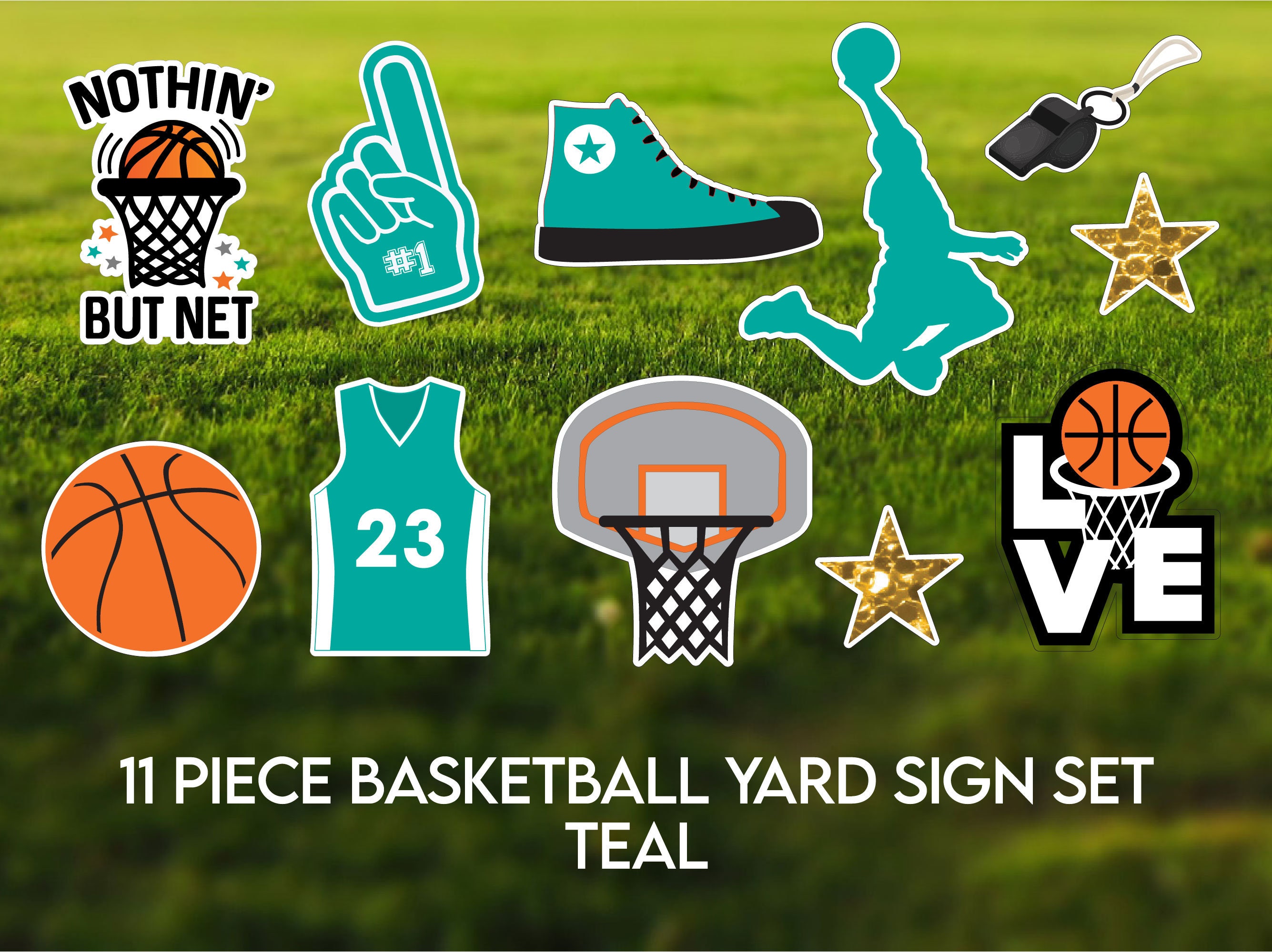 11 Piece Basketball Yard Sign Set in Teal and White | Etsy