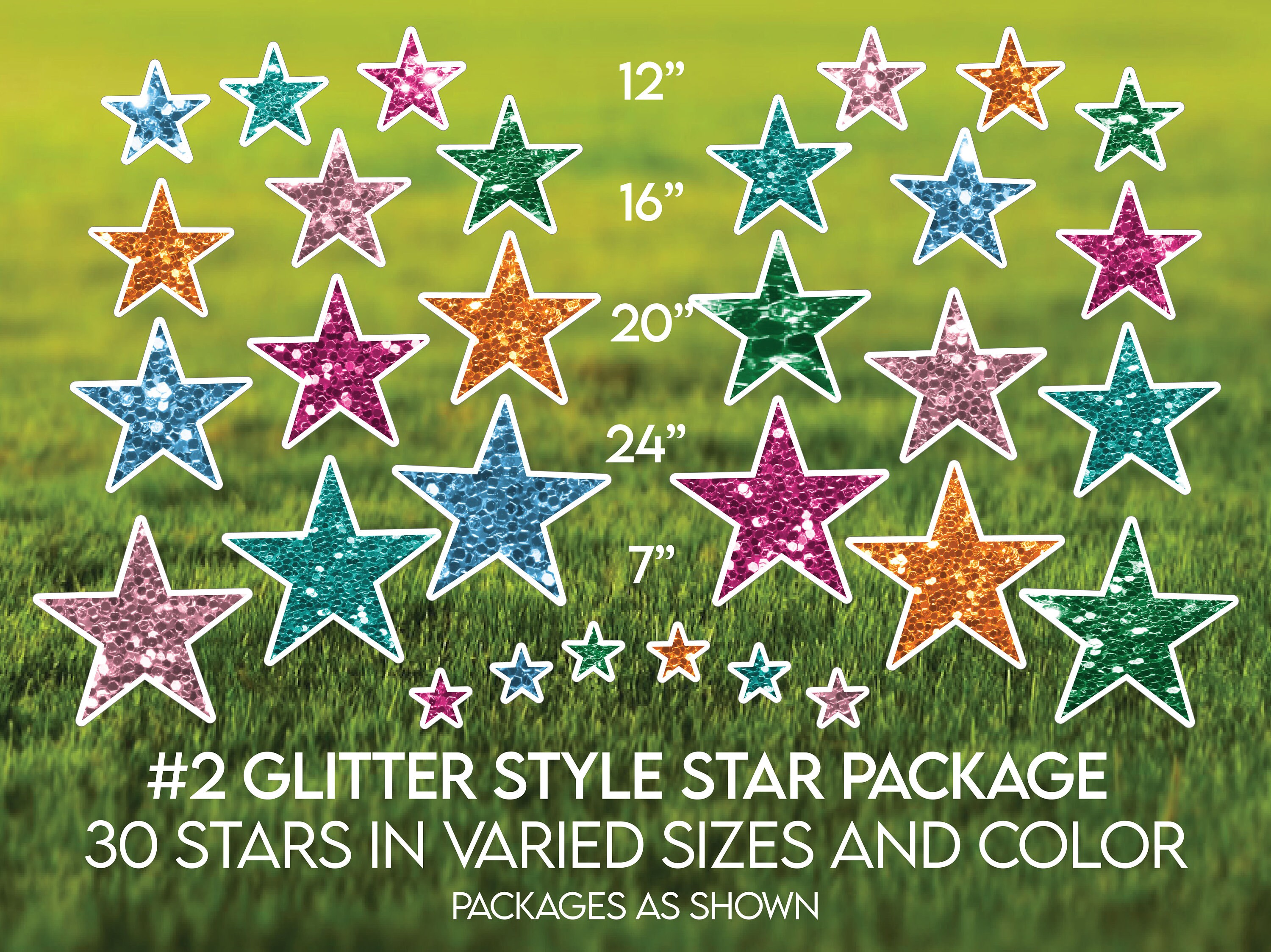 30 Glitter & Solid STARS Package * 6 Multi Color Stars * 5 Sizes * Add ...