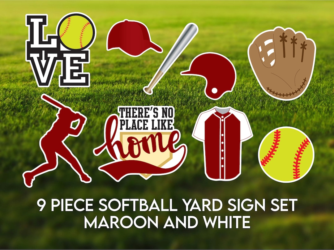 9 Piece Softball Yard Sign Set in Maroon and White - Etsy