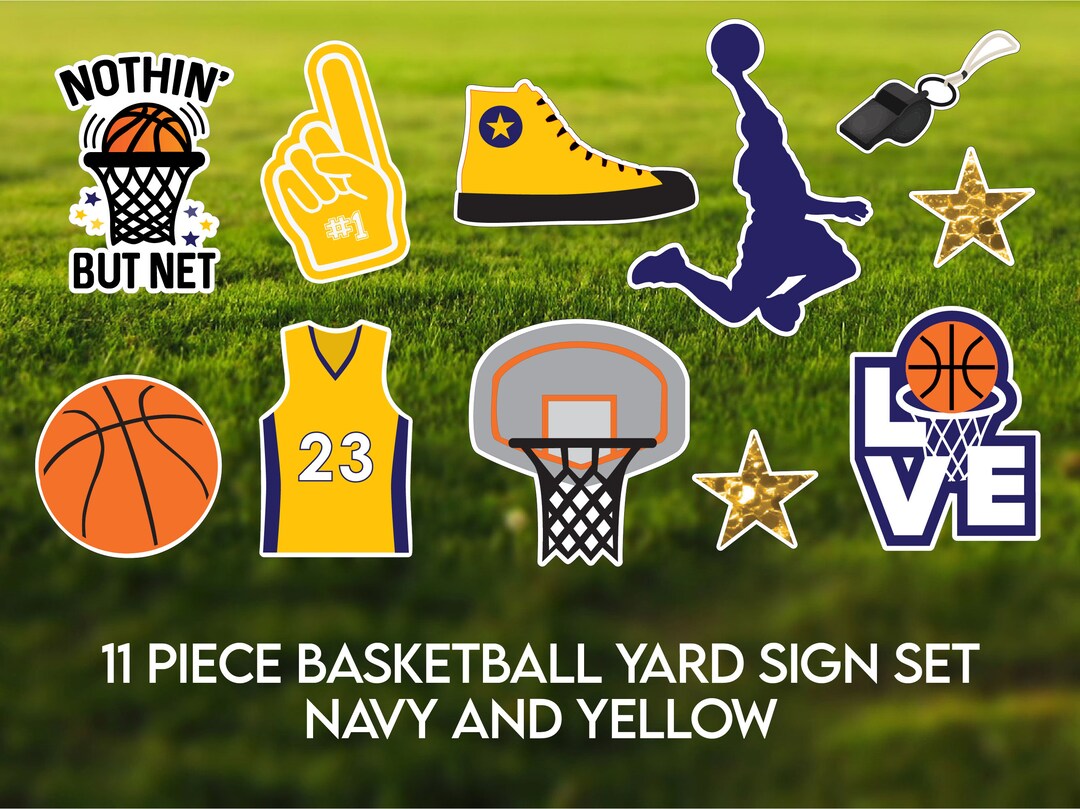 11 Piece Basketball Yard Sign Set in Navy and Yellow - Etsy