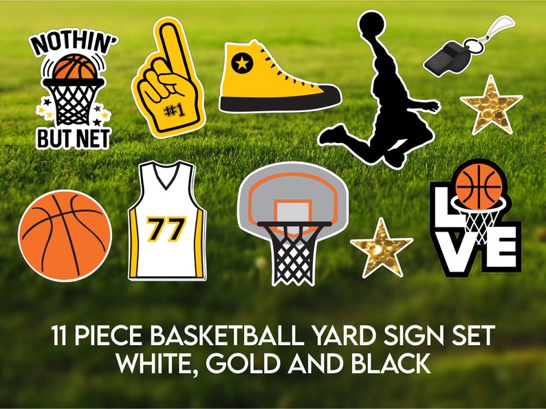 11 Piece Basketball Yard Sign Set in White With Yellow and Black ...