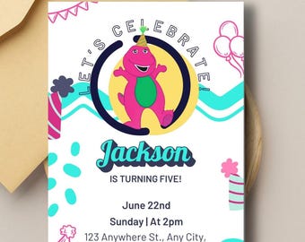 Barney Invitation Purple Dinosaur First Birthday 5X7 Card DIY Canva ...