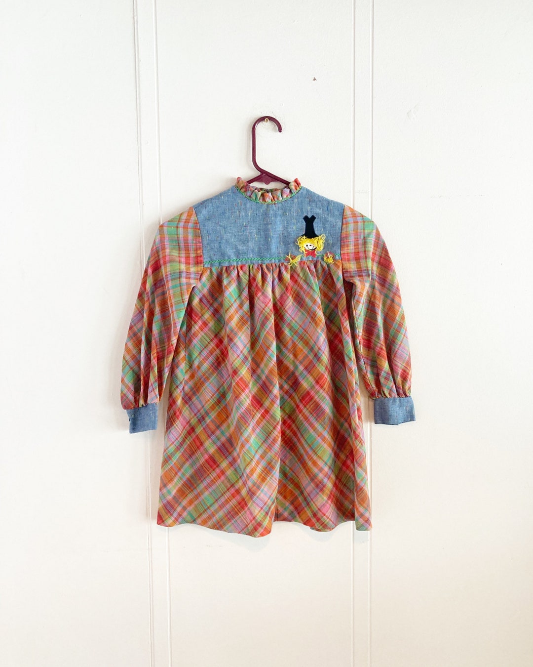 70s Girls Swing Dress Ruth of Carolina for Sakowitz Plaid Novelty Long ...